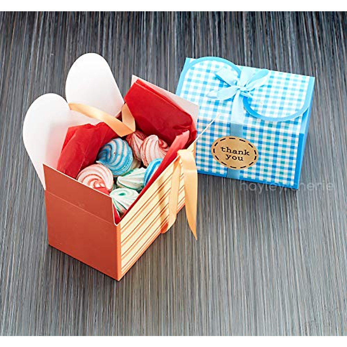 Hayley Cherie - Gift Treat Boxes with Ribbons and Thank You Stickers (20 Pack) - 6.5 x 4 x 4 inches - Thick 400gsm Card - For Cookies, Goodies, Candy, Parties, Christmas, Birthdays, Weddings