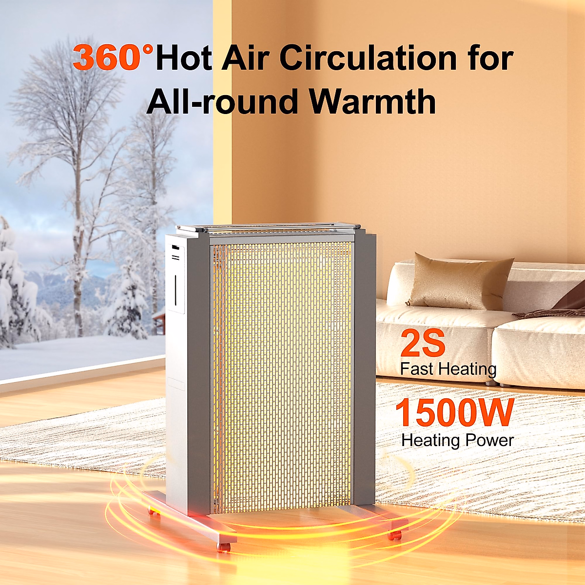 Landeagle Radiator Space Heater with Thermostat, 360° surround heating, Portable Heater with Remote Control, 1500W Electric Heater with Tip-over & Overheat Protection, 12H Timer for Indoor Use (Grey)