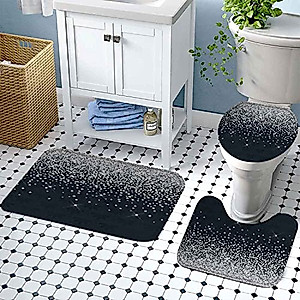 TERSUM Silver Gray Bokeh Diamond Shower Curtain Set,4PCS Bathroom Sets with Shower Curtain and Bath Mat, Toilet Lid Cover and U Shaped Rugs,72"x72" Polyester Fabric Bathtub Curtain with Hooks SETGXTE2