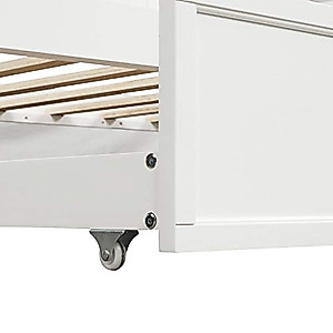 Solid Pine Wood Twin Size Daybed Frame - Used as Sofa or Bed, Ideal for Small Spaces with Trundle - Concise and Modern Appearance - with Square Posts and Wide Boards - Easy to Assemble - White