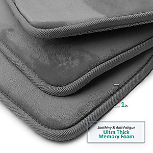 Clara Clark Bathroom Rugs Sets 3 Piece, Velvet Memory Foam Bath Mat - Non-Slip, Machine Washable Bath Rugs - Dries Quickly, Ultra Soft Bath Mats for Bathroom, Grey Bathroom Rug Set