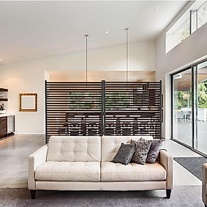 YOTOWORTH Patio Privacy Fence Screen, Outdoor Metal Slatted Decorative Privacy Screen and Panels Freestanding for Patio Divider, Brown Outdoor Privacy Screen with Stand, 71" H×35.4" W