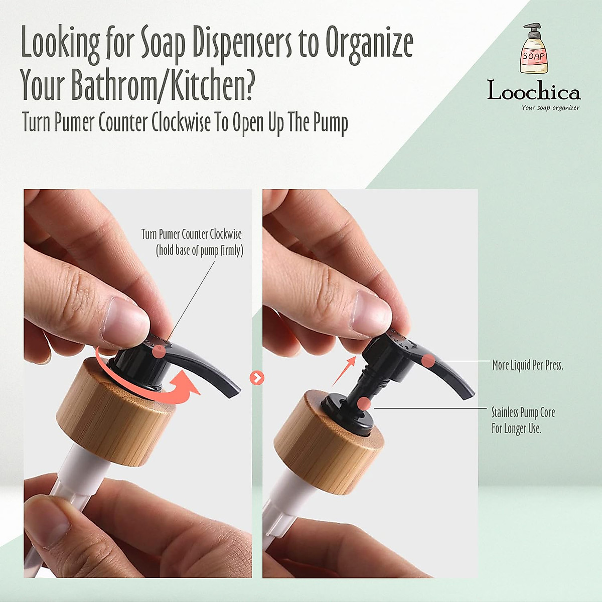 LOOCHICA Do It Yourself 2 Pack Black Glass Soap Dispenser Set with Bamboo Tray, Matte Black Soap Dispenser Suitable for Kitchen Sink, Bathroom, Rustic Kitchen Décor