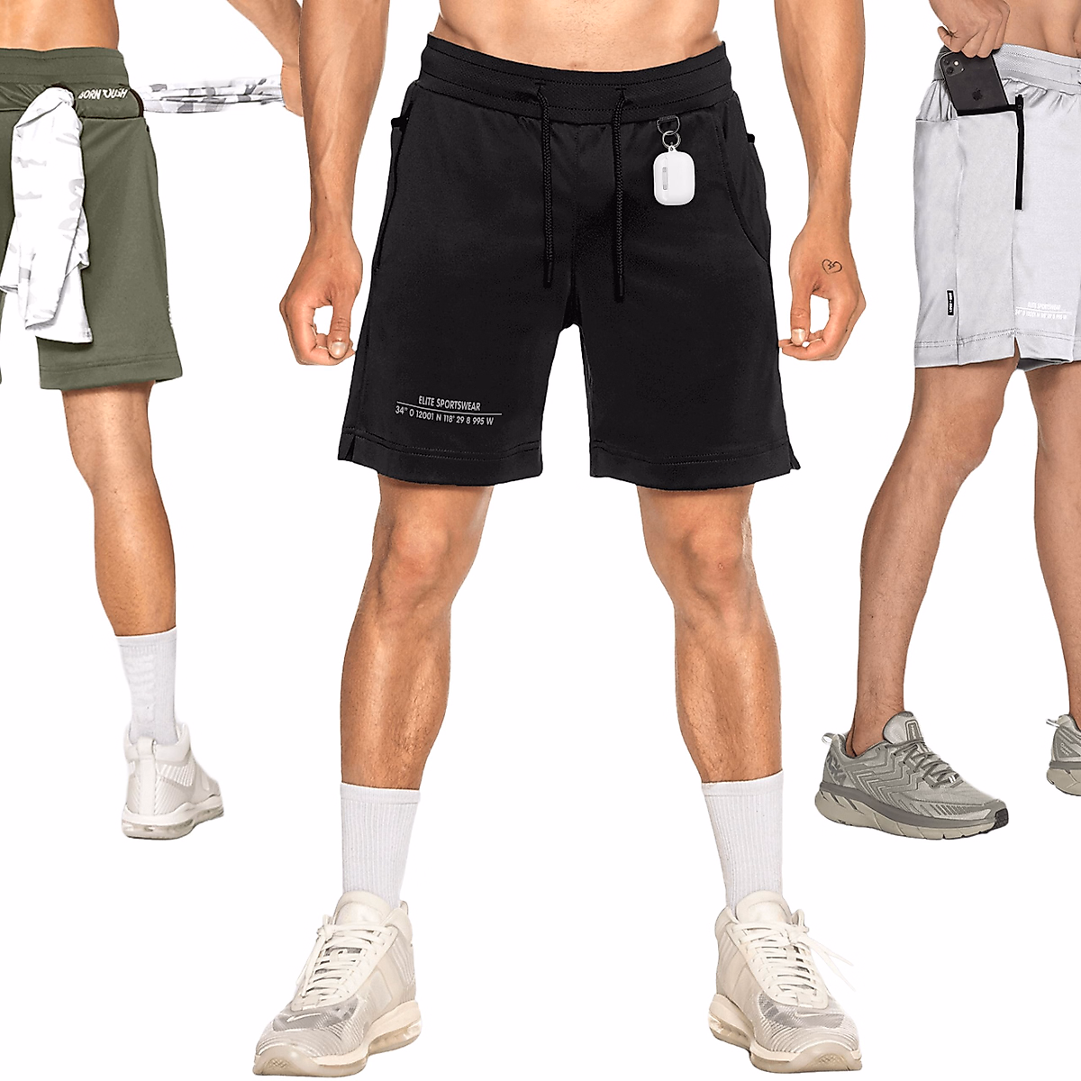 Born Tough 9 Inch Inseam Men’s Gym Workout Shorts, Athletic Bodybuilding Shorts for Men with Zipper Pockets & Waist Loop (as1, alpha, l, regular, regular, Military Green)