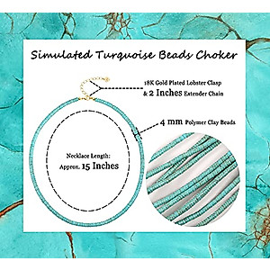 Aobei Pearl Simulated Turquoise Choker Blue Clay Seed Beads Necklace Bohemian Jewelry for Women 15”