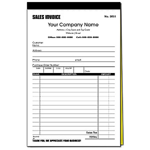 Custom Sales Invoice Personalized Duplicate Carbonless Form with Your Company Name - 2 Books (100 Sets) Numbered