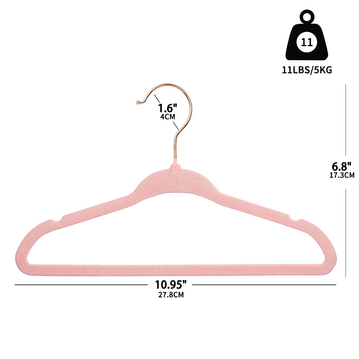 ManGotree Baby Velvet Hangers with 360° Swivel Rose Gold Hook, 10.95" Non-Slip Toddler Hangers, Ultra Thin Space Saving Children's Clothes Hanger, 15 Pack (Light Pink)