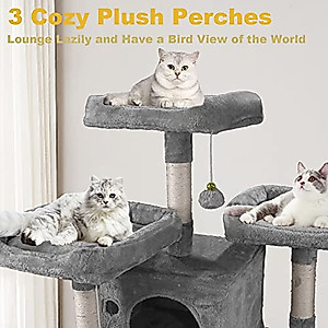 NEGTTE Cat Tree Tower for Indoor Cats,67 inches Extra Large Multi-Level Cat Condo with Sisal Scratching Posts for Large Cats Kitty Play House,Light Gray