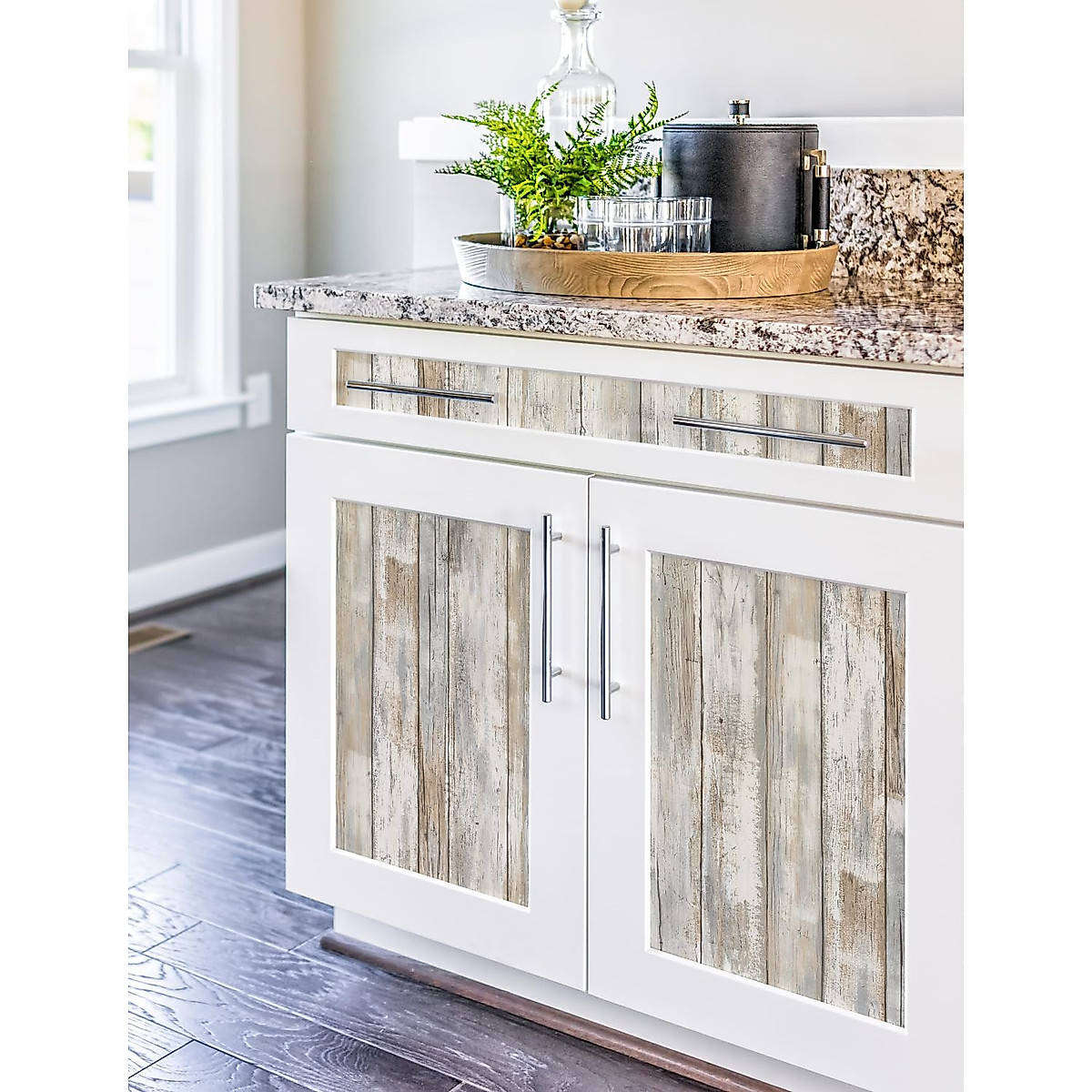 RoomMates RMK9050WP White Distressed Wood Peel and Stick Wallpaper