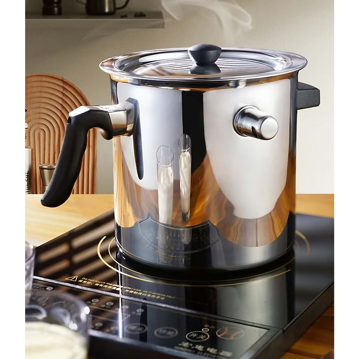 LSQXSS 304 Stainless Steel Double Layer Milk Pot,2.5L Constant Temperature Soup Pot for Induction Cooker and Gas Tove,Automatic Whistle hot Milk Pot,Durable Soup Pot with Anti-scalding Handle