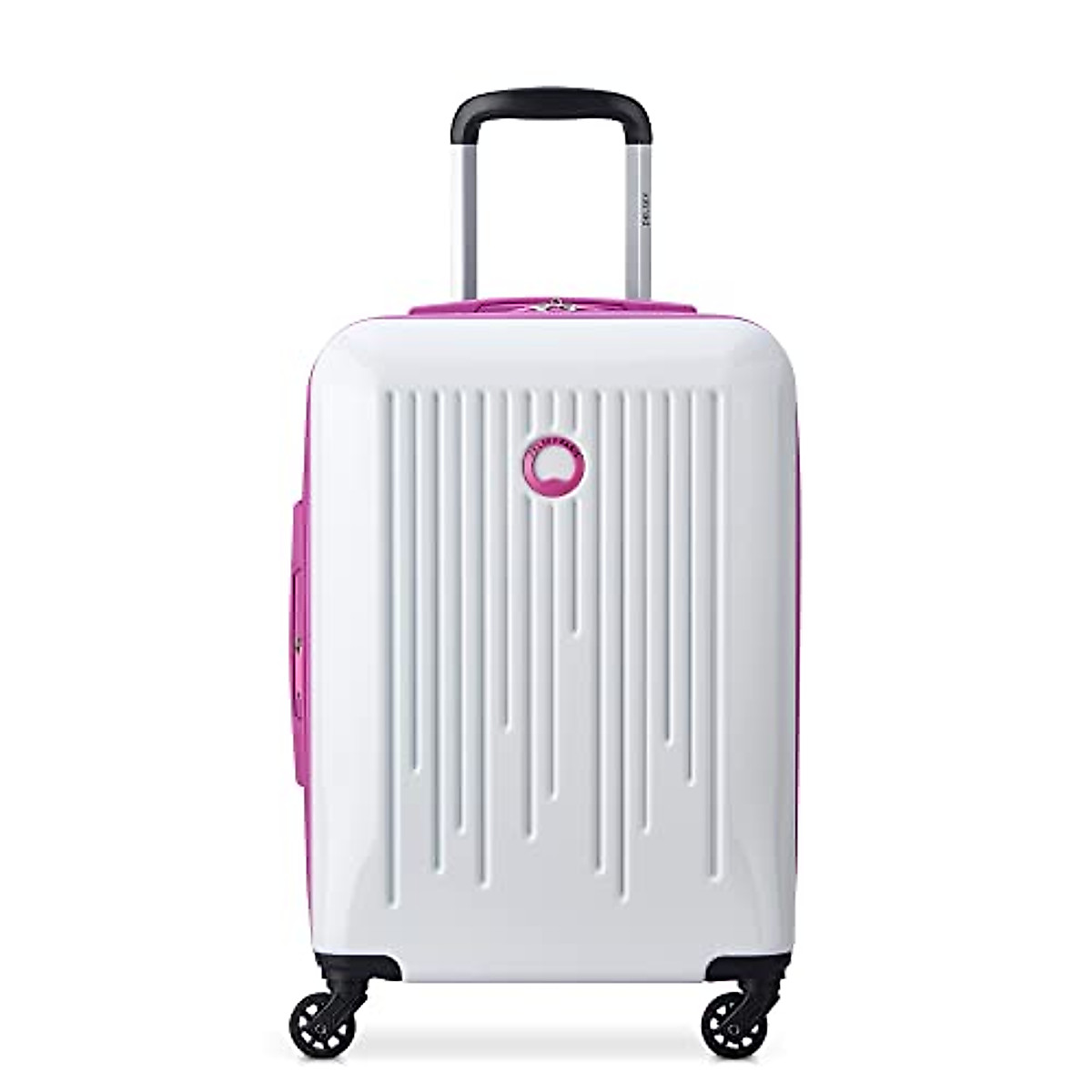 DELSEY Paris Christine Hardside Expandable Luggage with Spinner Wheels, White with Mauve Trim, Carry On 20 Inch