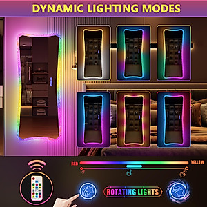 Dystler Full Length Mirror - Glass Full Body Lighted Mirror for Bedroom/Living Room/Bathroom, Hanging Dressing Mirror, Wall Mounted Mirror Dimming & 7 Color Mode (White)