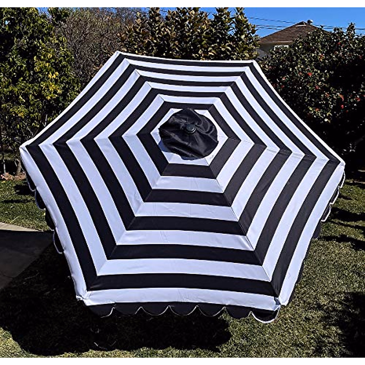 BELLRINO DECRO Black/White Scalloped Edge Replacement Edge Umbrella Canopy for 9ft 6 Ribs (Canopy Only) C004-6BW-BLACK