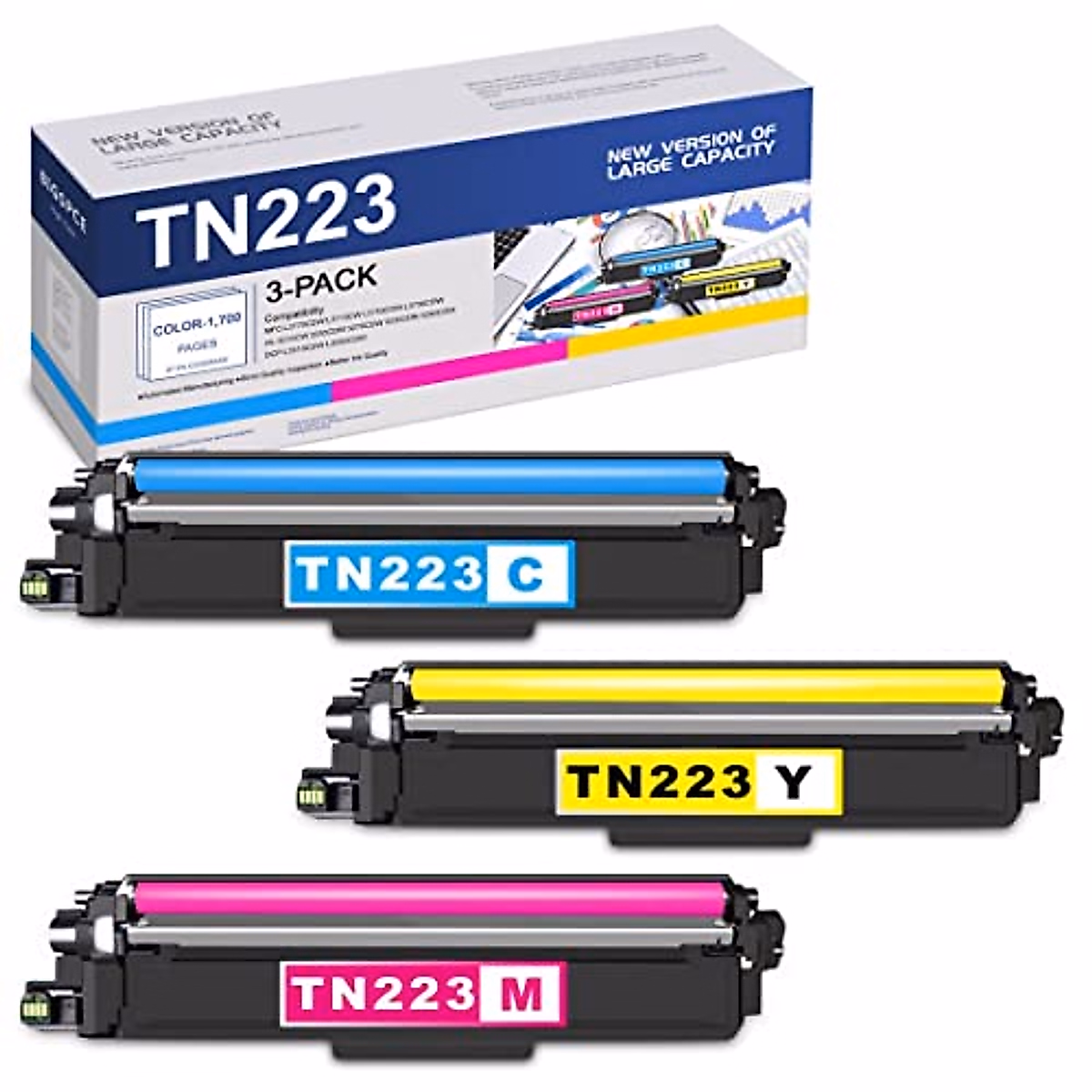 TN-223C TN-223M TN-223Y TN223 Toner Cartridge - Replacement for Brother TN223 HL-3210CW 3230CDW 3270CDW 3230CDN 3290CDW MFC-L3710CW L3770CDW Printer (3 Pack, 1C/1M/1Y)