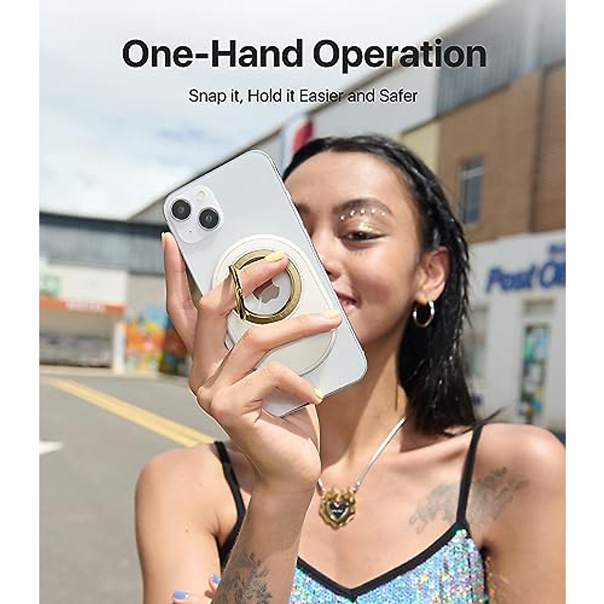 andobil Magnetic Phone Grip (Upgrade) for Magsafe, [Strongest Magnet Power] Phone Ring Holder Dual-Sided Magnet Compatible with Magsafe Series iPhone 14 13 12 Pro max, All Phones and Cases, Black