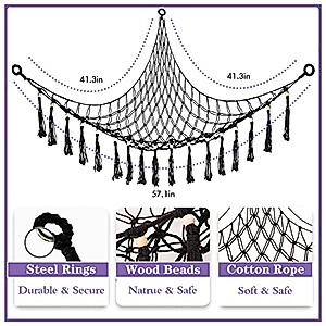 Stuffed Animal Net or Hammock with LED Light, Hanging Corner Net for Stuffed Animal Storage, Stuffed Animal Hammock Holder with 8 Photo Clips, Plushies Organizer for Bedroom Nursery Crib Kindergarten