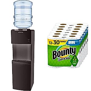 Frigidaire EFWC498 - Top Loading Cooler Dispenser -Hot & Cold Water - Black & Bounty Quick-Size Paper Towels, White, 12 Family Rolls = 30 Regular Rolls