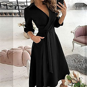 Bravetoshop Women's Summer Wrap Dress Casual V Neck Half Sleeve Midi Dress Club Party Y2k Streetwear (Z-Black,XL)