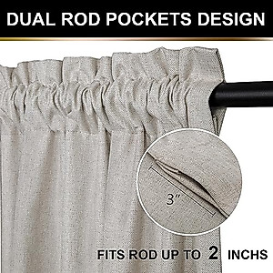 100% Blackout Shield Linen Blackout Curtains 84 Inches Long 2 Panels Set, Blackout Curtains for Bedroom/Living Room, Thermal Insulated Rod Pocket Window Curtains & Drapes, 50W X 84L, Beige