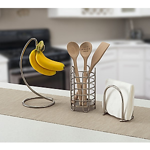 Home Basics Simplicity Collection Steel Free-Standing Utensil and Cutlery Holder with Quick Draining Holes, Satin Nickel