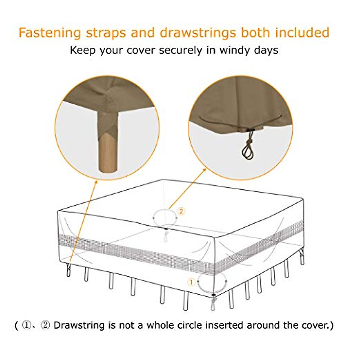 SunPatio Outdoor Furniture Set Cover, Heavy Duty Waterproof Patio Square Table and Chairs Cover for Dining Set, Fade Resistant Varanda Garden Deck Sectional Set Cover, 86" L x 86" W x 30" H, Taupe