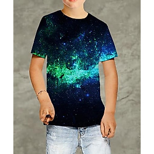 Ainuno Galaxy Shirts for Kids Big Girls Boys Graphic Tees Short Sleeve Cool Cute Top Outfits Size 10-12,Galaxy 9-10 Years Old.