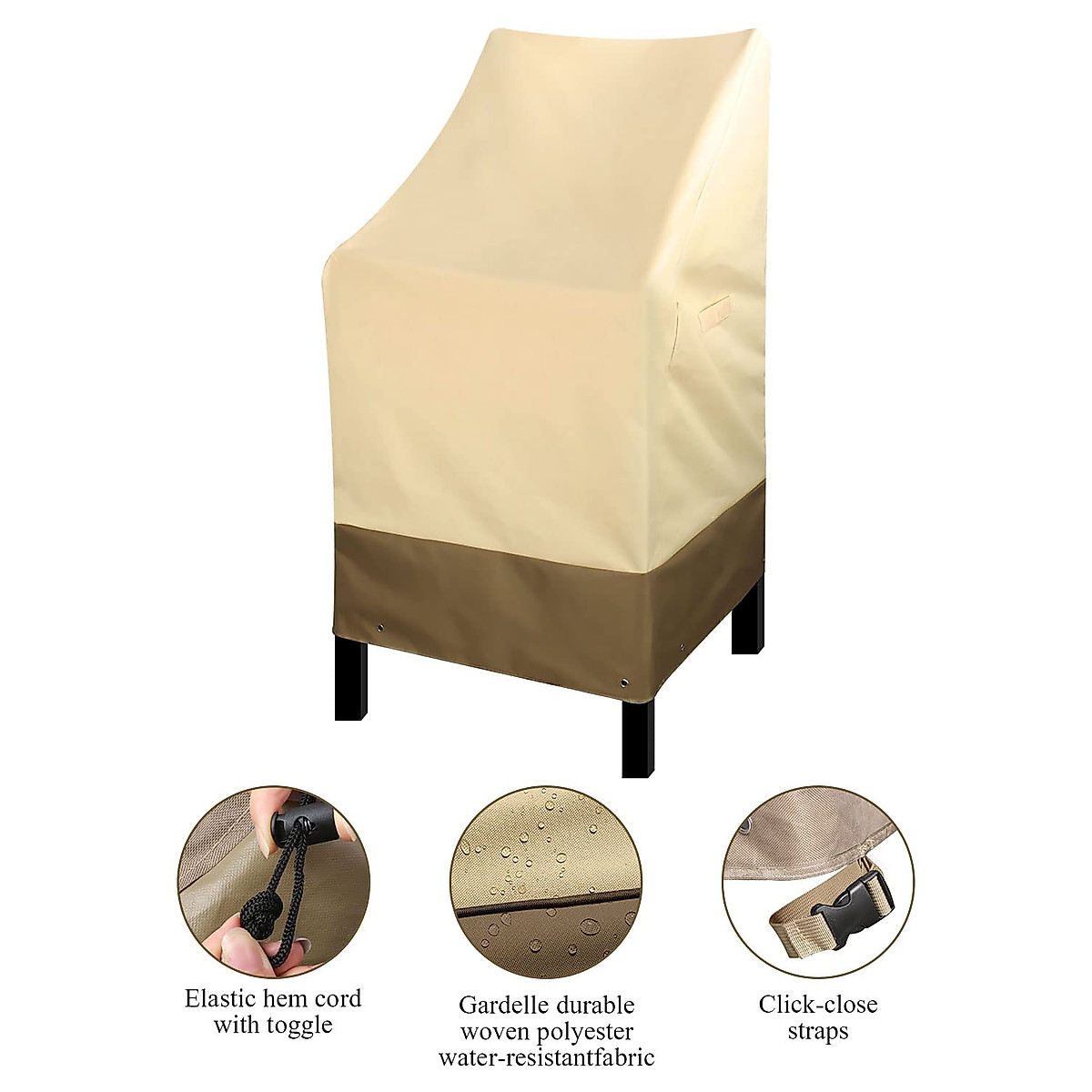 High Back Patio Chair Covers Waterproof Heavy Duty Stackable Outdoor Bar Stool Cover Black Patio Furniture Covers Outside Lounge Deep Seat Covers, Lawn Chair Covers, High Back with Lock Hole-4 Pack