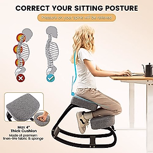 Goplus Kneeling Chair, Ergonomic Posture Chair with 4” Thick Padded Cushion, 330LBS Capacity, Ergo Kneel Support Stool for Back Neck Pain, Rocking Kneeling Desk Chair for Office Home (1)