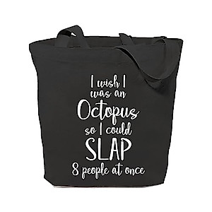 GXVUIS Womens Canvas Tote Bag I Wish I Was An Octopus So I Could Slap 8 People At Once Reusable Grocery Shopping Bags Black