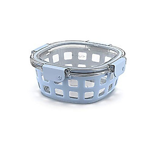 Ello Duraglass Meal Prep Container, 4 Cup- Glass Food Storage Container with Silicone Sleeve and Airtight BPA-Free Plastic Lid, Dishwasher, Microwave, and Freezer Safe, Halogen Blue