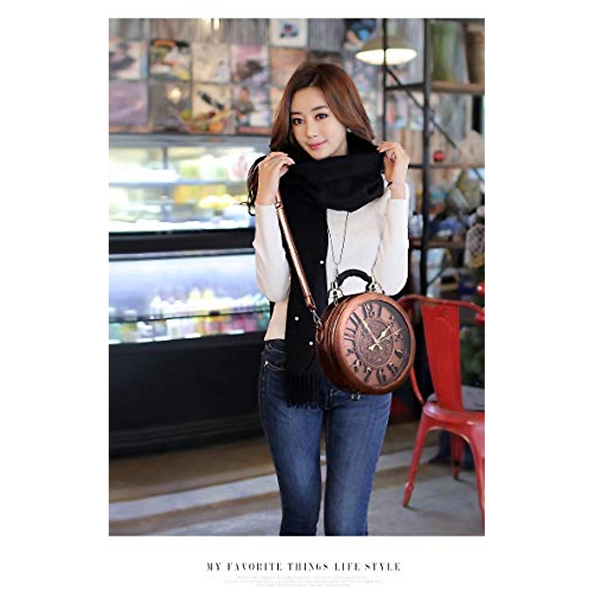 Real Working Clock Shoulderbags Ladies Vintage Clutch Bag Steampunk Style Handbag (Gray)