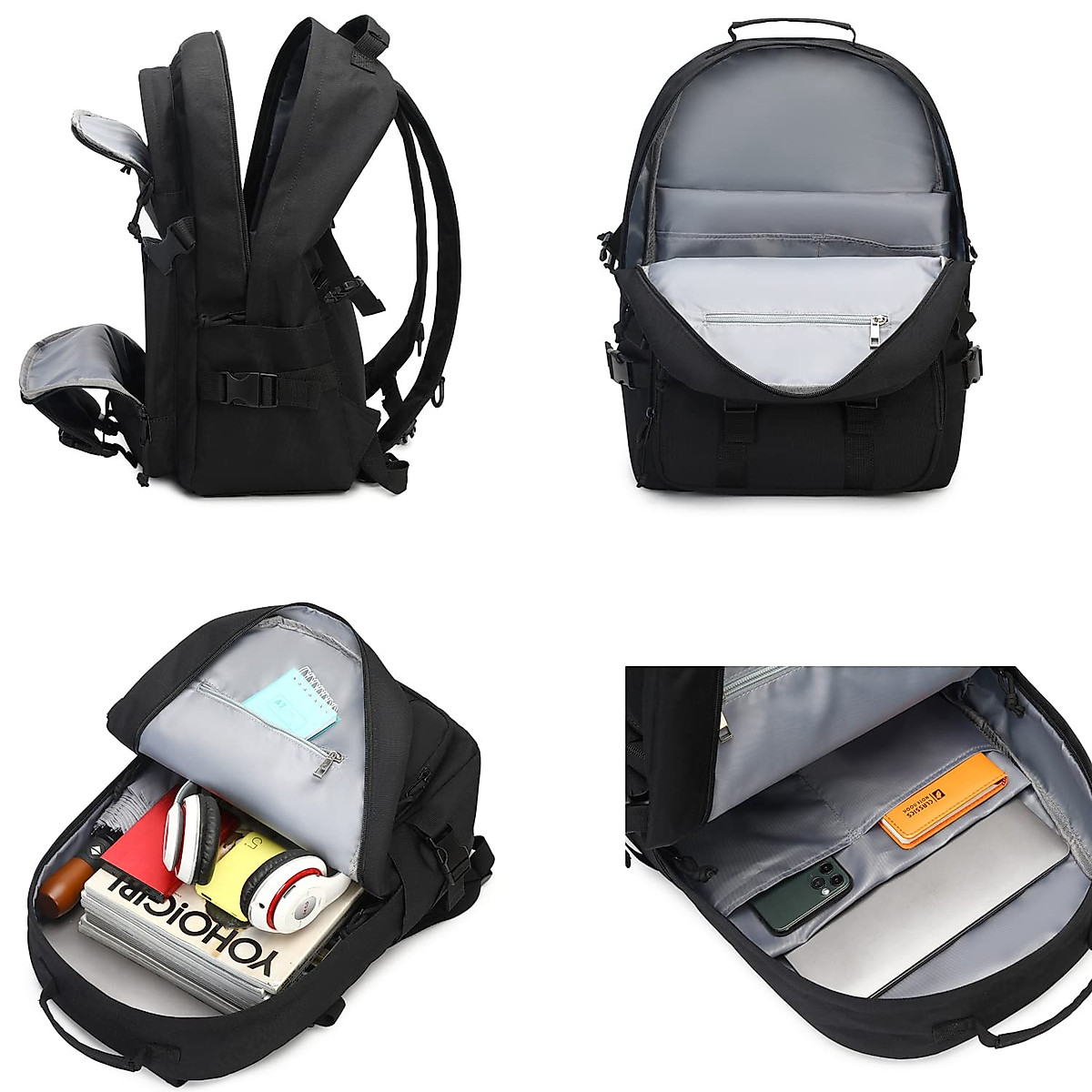 Shaelyka Lightweight School Bag 21L College Laptop Backpack for Men Women, Water Resistant Travel Rucksack for Sports, 12 Pockets High School Bookbag, Black