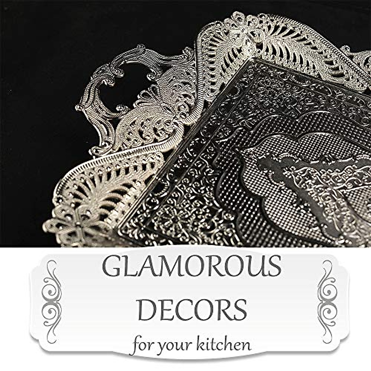 Silver Turkish Tea Coffee Serving Tray with Handles Metal for Outdoor Bar Dresser Platter Table Kitchen Antique Wedding Moroccan Copper Vanity Rectangle Fancy Brass Style Decorative Tray