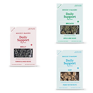 Bocce's Bakery Daily Support Treat Bundle for Dogs, Wheat-Free Dog Treats, Made with Real Ingredients, Baked in The USA, Supports Digestive Health, All-Natural Biscuits (Belly, Breath & Hip) 12 oz