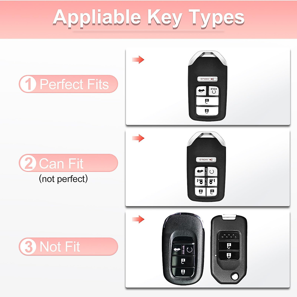 Pangpai Pink Key Fob Cover for Honda, Soft TPU Key Case Protection with Bling Keychain Fit for Honda Accord Civic CRV Pilot Odyssey Smart Key Holder