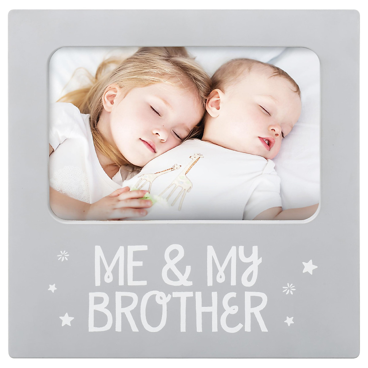 Tiny Ideas Me & My Brother Picture Frame, Nursery Décor, Gender-Neutral Baby Frame, Perfect Siblings Gift, Baby Keepsake Picture Frame, 4" x 6" Frame, Gray