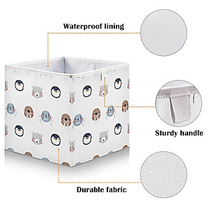 Kigai Cute Arctic Animals Fabric Storage Bin 11" x 11" x 11" Cube Baskets Collapsible Store Basket Bins for Home Closet Bedroom Drawers Organizers