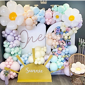 JOGAMS Pastel Daisy Balloon Garland Arch Kit,180Pcs Flower Balloon Arch Kit with Pastel Daisy Balloons for Daisy Theme Birthday Baby Shower Wedding Groovy Party Decorations for Girl