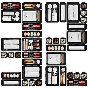 A-LuGei 【𝟯𝟮𝗣𝗖𝗦】 Plastic Desk Drawer Organizer Tray Divider Set, Makeup Organization and Storage Bin Container for Office Utensils Bathroom Kitchen Bedroom Gadget Tool Pantry Cosmetic Jewelry