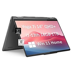 ist computers Yoga 7i 2-in-1 Business Laptop (14" 2.2K Touchscreen,13th Gen 10-Core i7-1355U, 16GB RAM, 1TB SSD) 17-Hr Long Battery Life, Backlit, Fingerprint Reader, FHD IR Webcam, Grey, Win 11 Home
