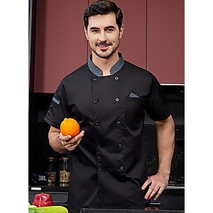 Unisex Double-breasted Chef Coat Back Full Mesh Lightweight Chef Jacket Color Stitching Chef Uniform