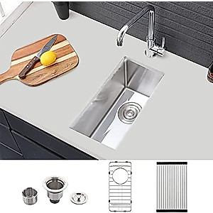 Friho 18"x10" Drop in Wet Bar Prep Kitchen Sink 16 Gauge Stainless Steel Single Bowl Bar Sink,Brushed Nickel Rv Sinks and Outdoor Undermount Bar Sink with Bottom Grid & Drain