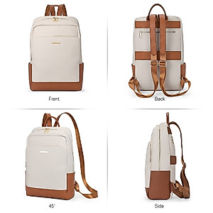 WESTBRONCO Leather Backpack Purse for Women 15.6 inch Laptop Backpack for School, Work, & Travel Beige