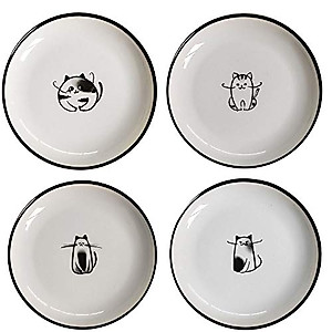 Cat Ceramic Side Sauce Dishes Seasoning Dish, Sushi Soy Dipping dish,Cookie Serving Dishes,Meow Porcelain Small Tea Bag Holder Set of 4 (Cat)