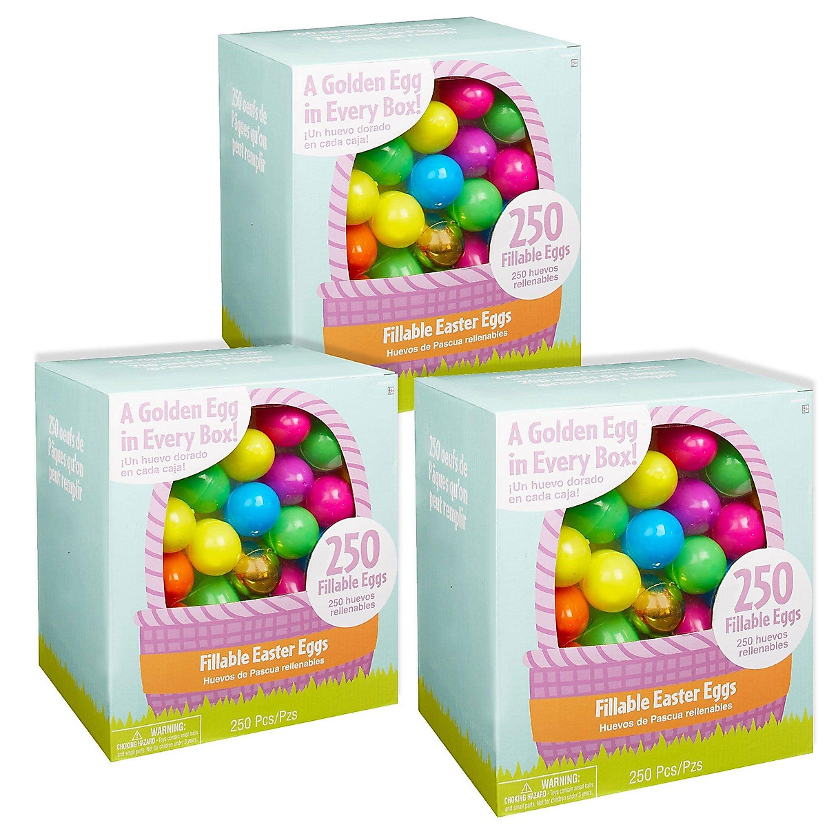 Party City Multi-Colored Fillable Plastic Easter Eggs with Hinge, 750 Bulk Count - Blue, Green, Orange, Pink, Purple, Yellow & Metallic Gold Colorful Eggs for Filling with Treats, Candy & Gifts