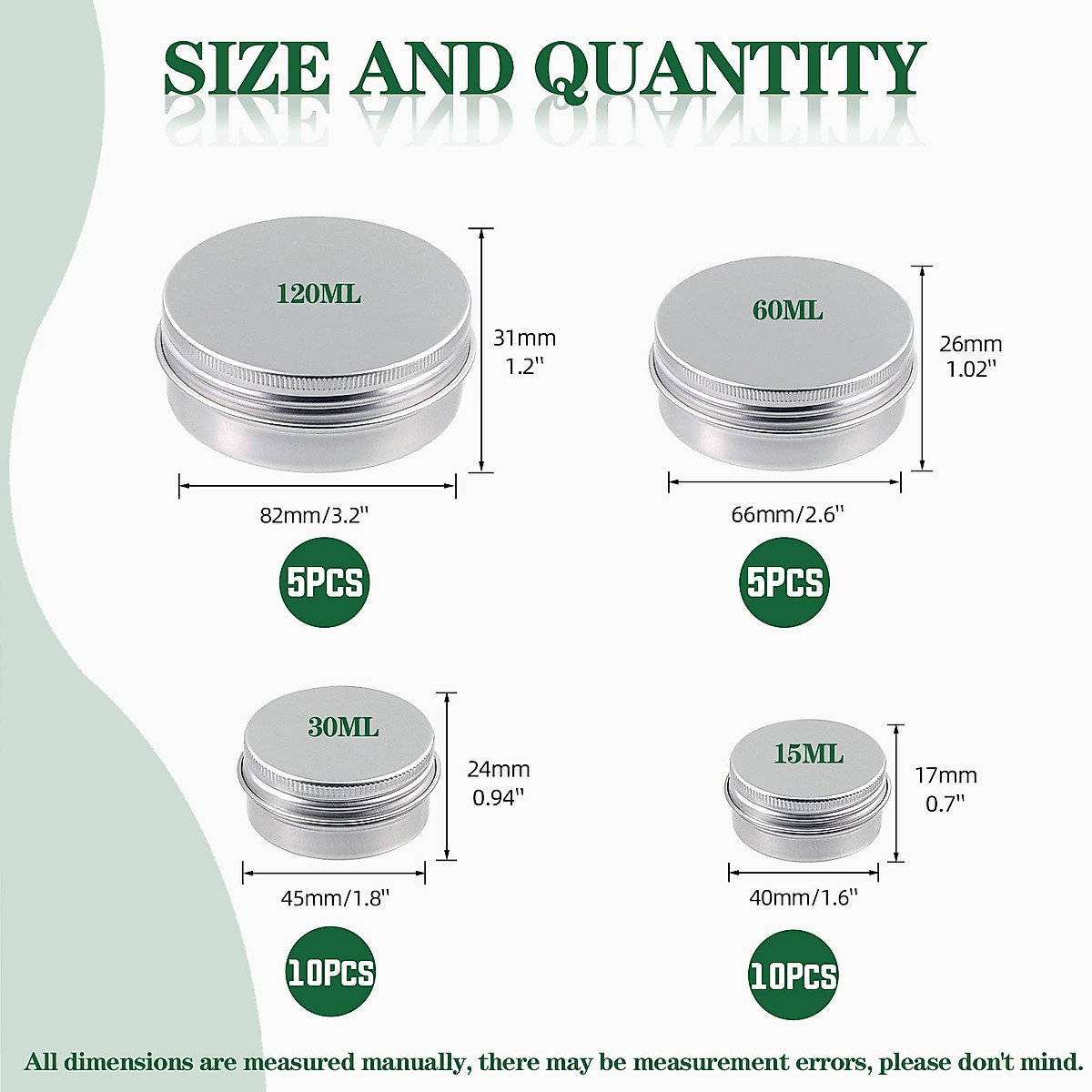 Keadic 30 Pack 1/2 Oz 1 Oz 2 Oz 4 Oz Aluminum Tins Jar with Lids Assortment Set, Silver Screw Top Lids Round Tin Cans Refillable Container Bottle Storage Tins for Candles Spices Lip Balm