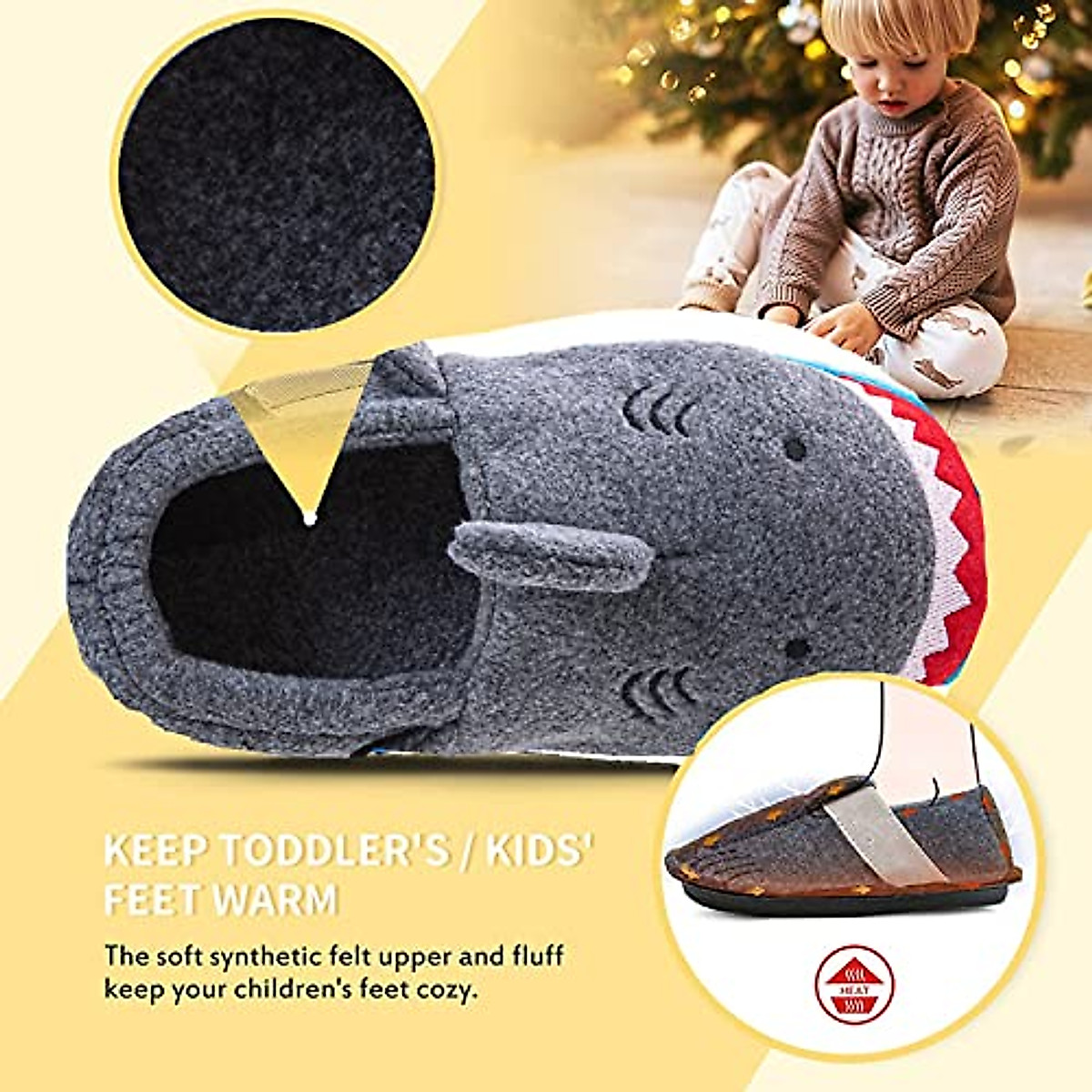 Little Kids Big Boys House Slippers, Kids Warm Slip On Home Slippers with Soft Memory Foam Cute Winter Nonslip Indoor Shark Dinosaur Soccer Dog Slippers