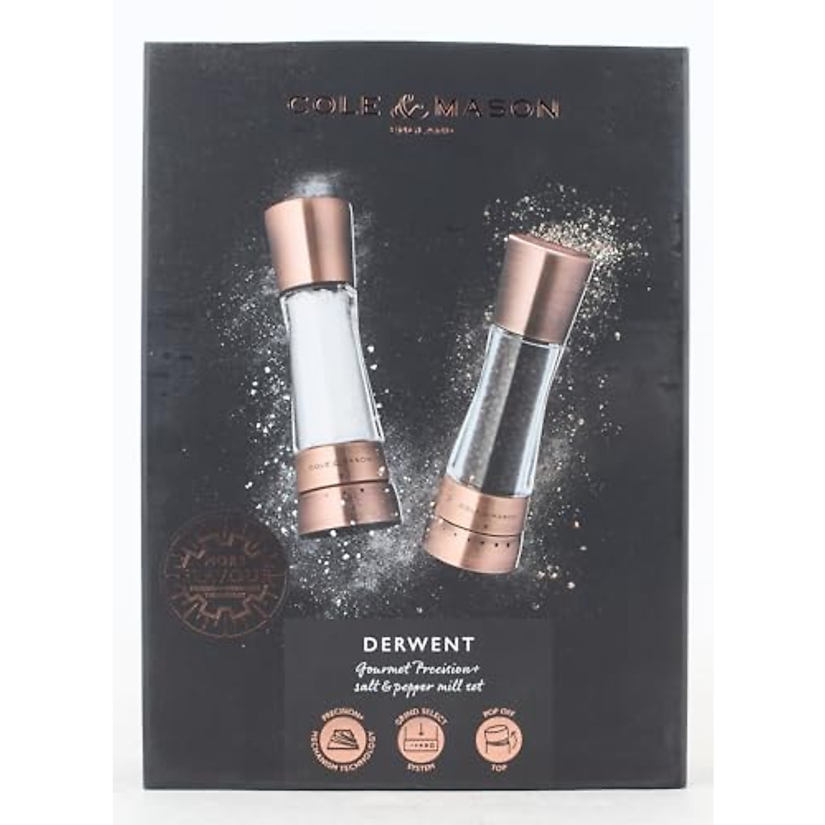 Cole & Mason Gourmet Precision Derwent Salt and Pepper Mill Gift Set, Stainless Steel, Copper, 190 mm