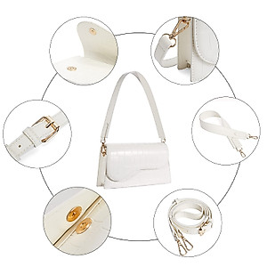 Telena Shoulder Bag for Women, Vegan Leather Women's Shoulder Purses Handbags with 2 Removable Strap Crossbody Bag Purses Crocodile Pattern White