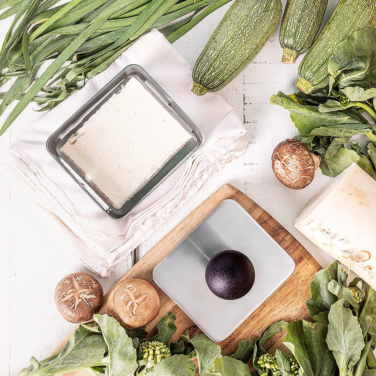 Raw Rutes - Tofu Press (Ninja) - Remove Water from Tofu OR Make Your Own Tofu or Paneer - USA Made from Stainless Steel